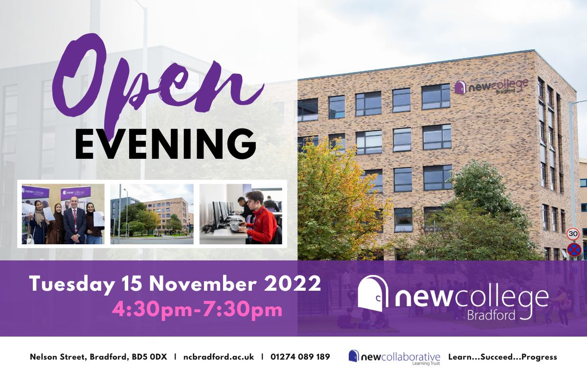 OPEN EVENING – Tuesday 15 November, 4:30-7:30pm : New College Bradford